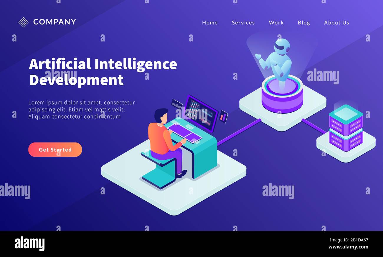 ai artificial intelligence development concept with programmer develop robot for website ...