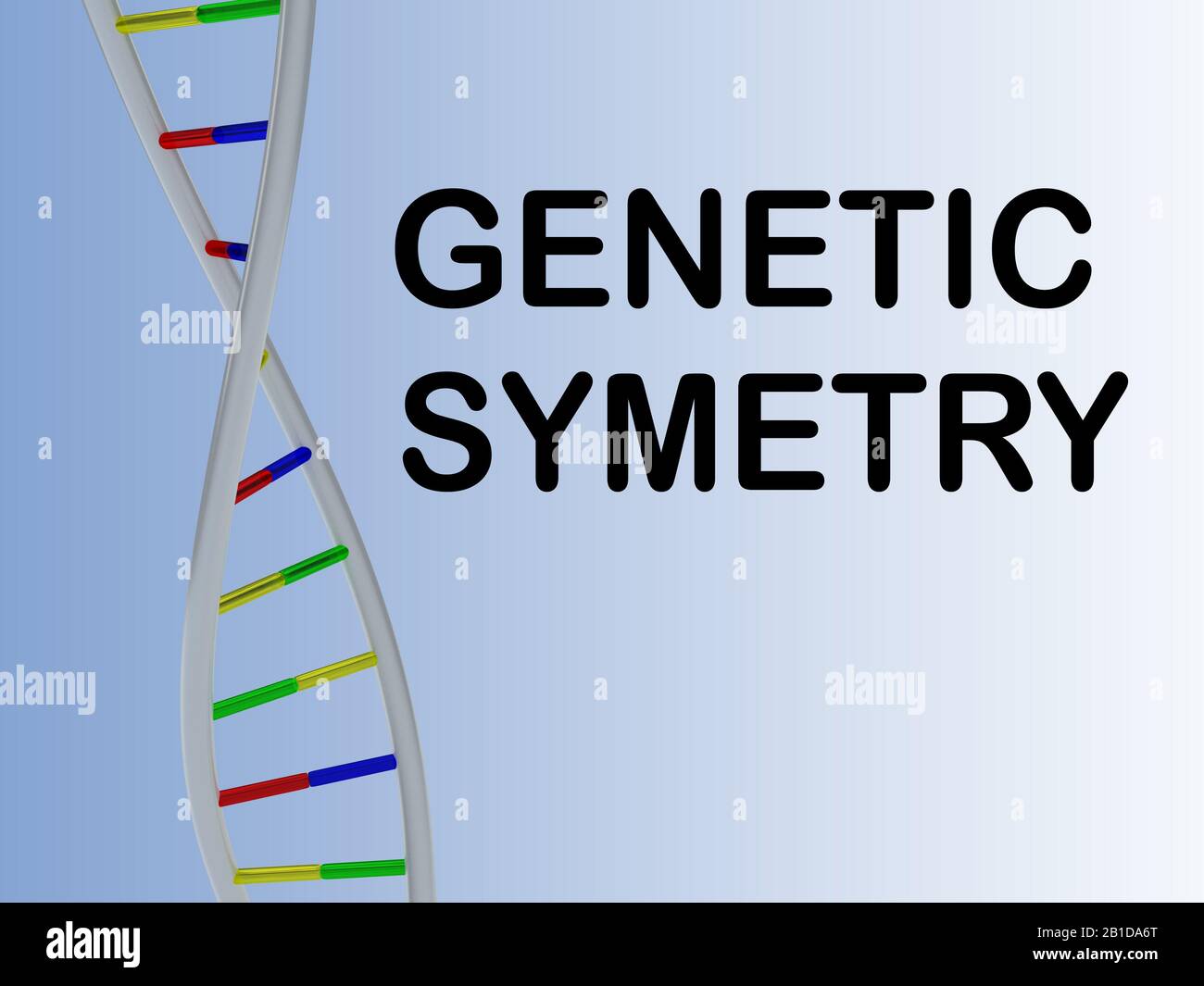 3D illustration of GENETIC SYMETRY script with DNA double helix ...