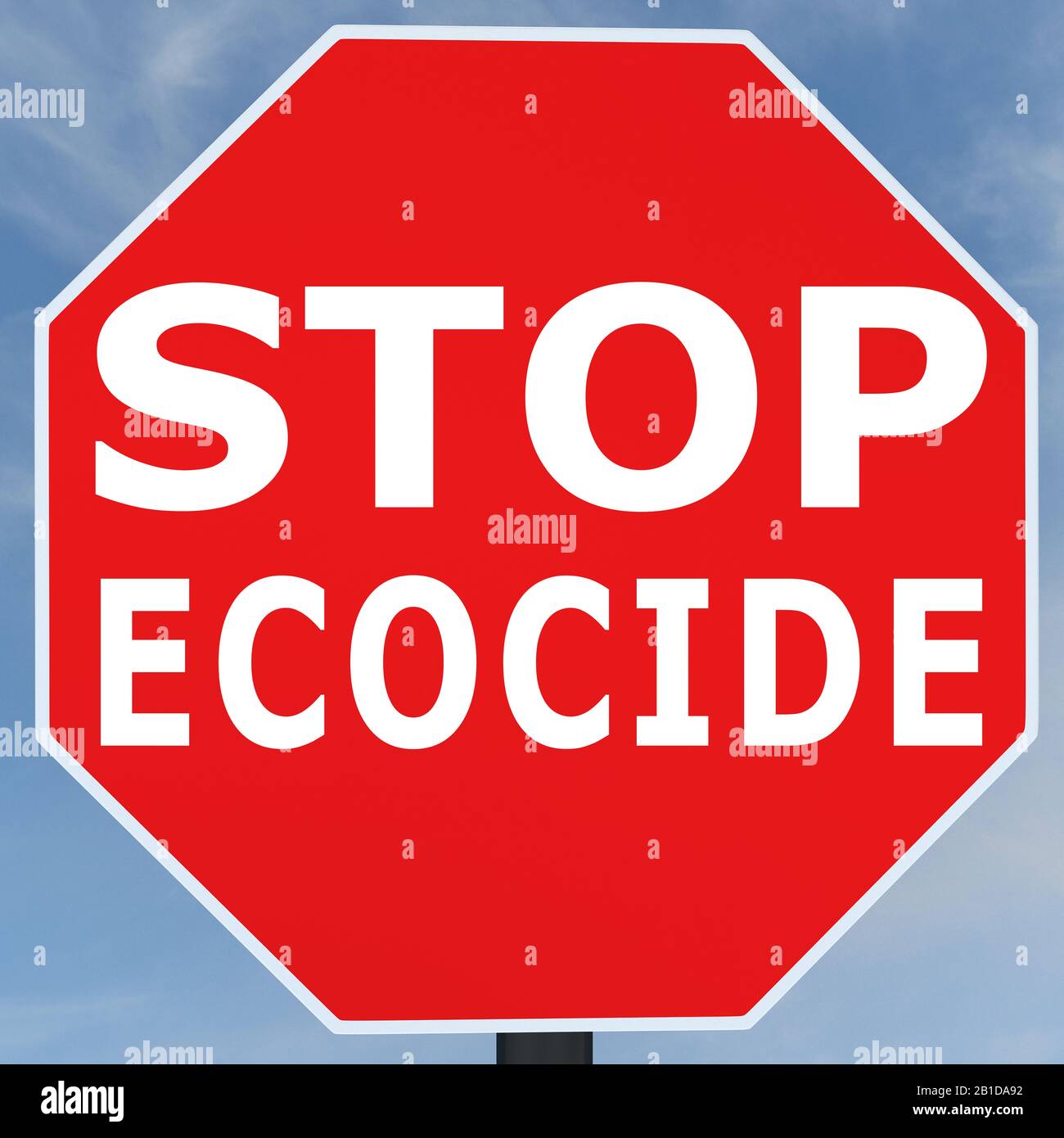 3D illustration of STOP ECOCIDE title on road sign Stock Photo - Alamy