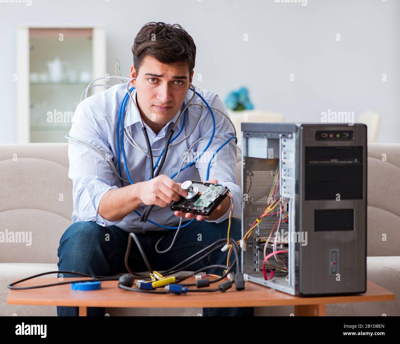 The frustrated man with broken pc computer Stock Photo - Alamy