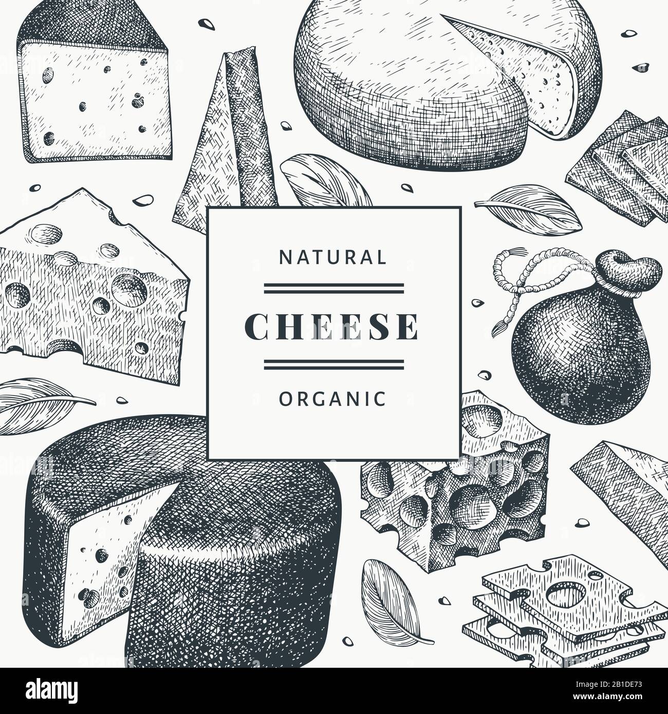 Cheese design template. Hand drawn vector dairy illustration. Engraved ...