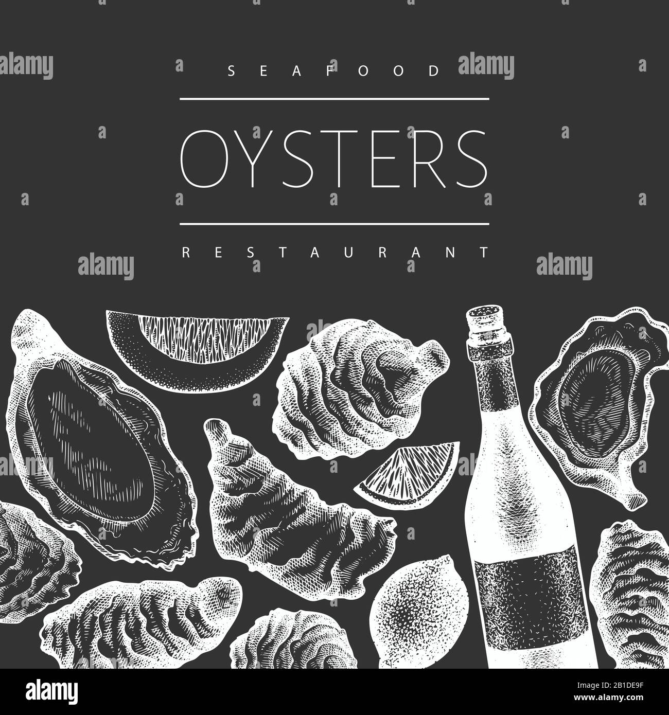 Oysters and wine design template. Hand drawn vector illustration on ...