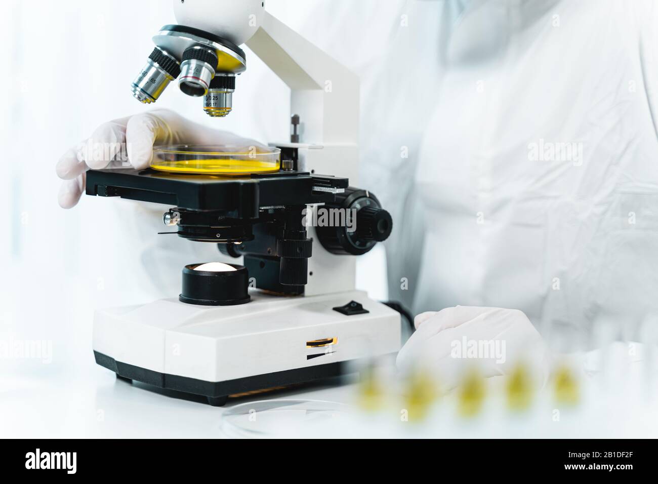 Close up of male hands that touching microscope Stock Photo - Alamy