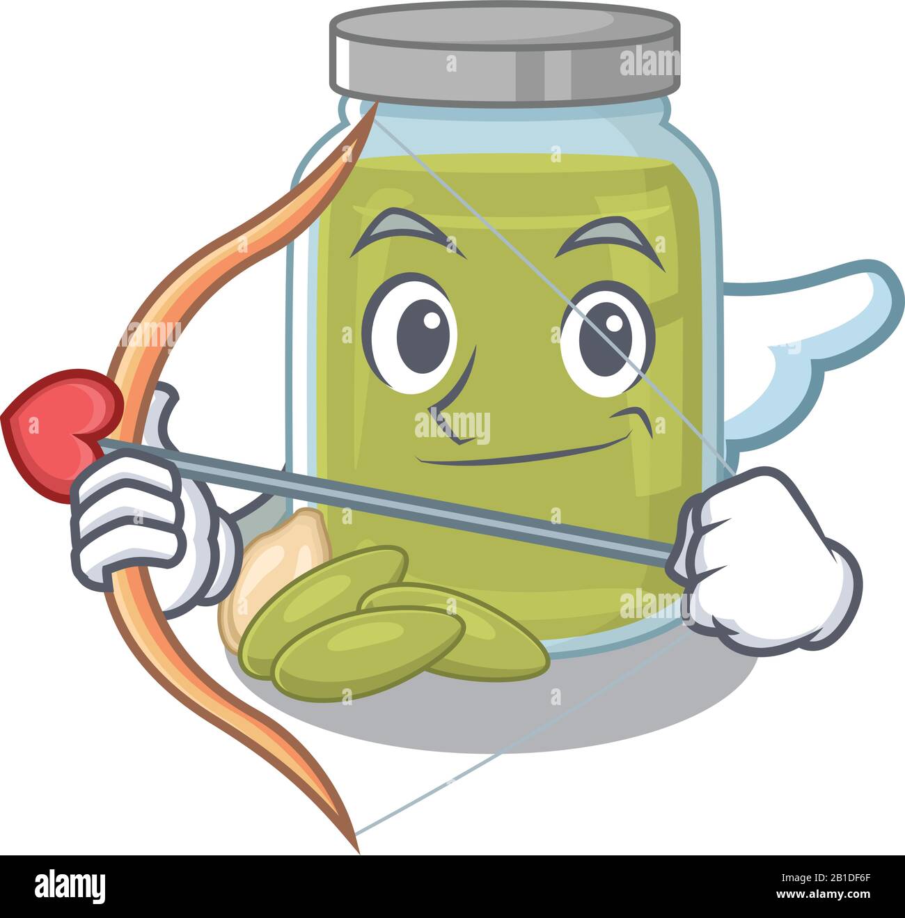 Sweet pumpkin seed butter Cupid cartoon design with arrow and wings ...