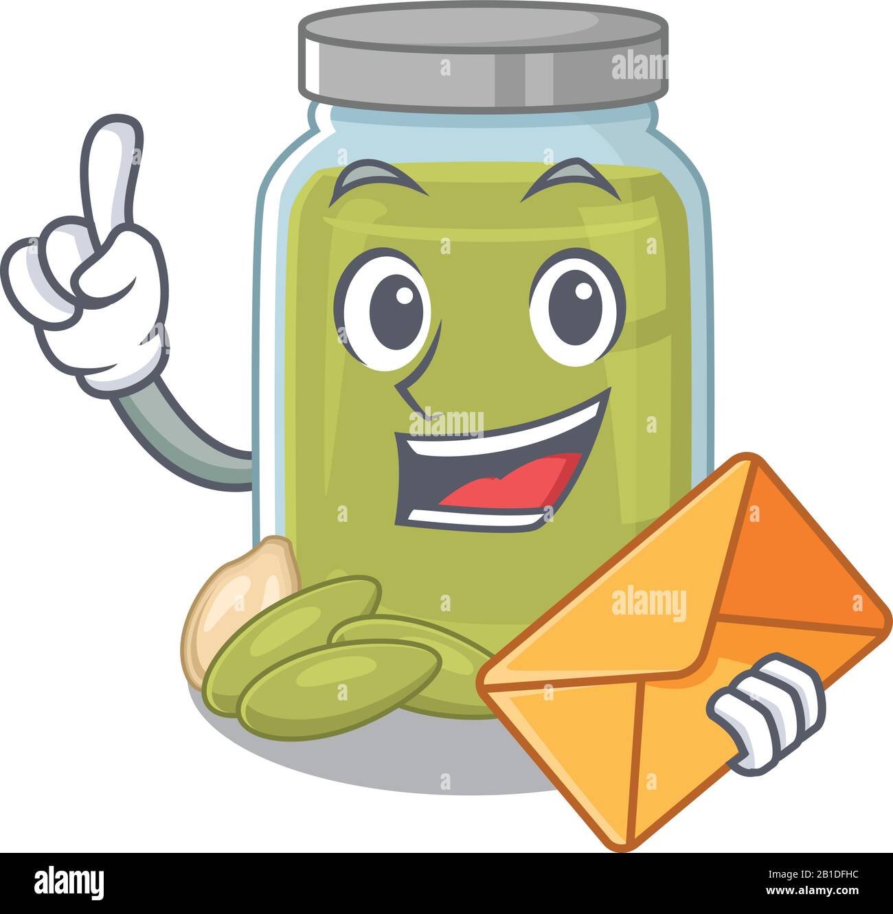 Happy face pumpkin seed butter mascot design with envelope Stock Vector ...
