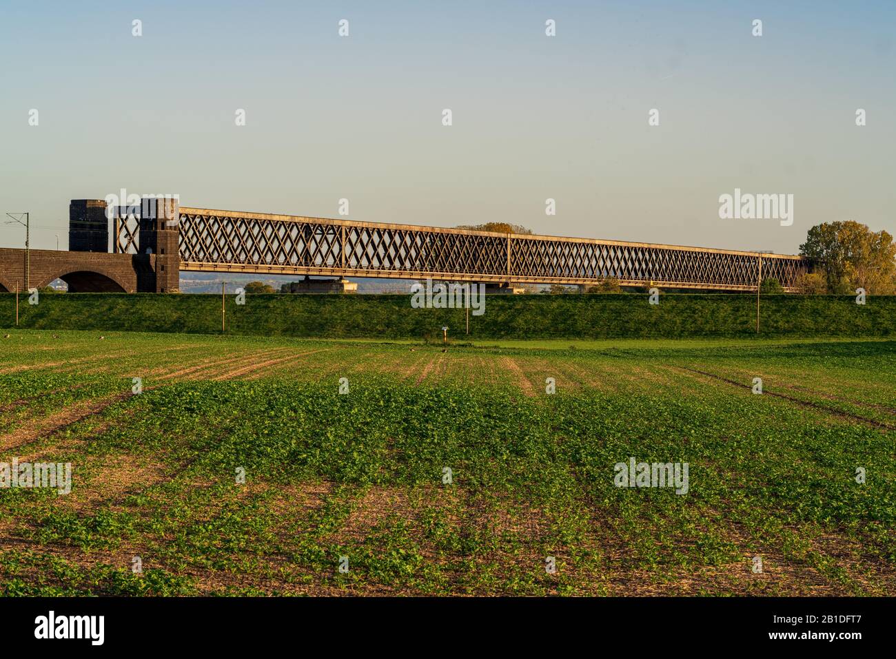 View from Engers at the railway bridge in Urmitz, Rhineland-Palatine ...