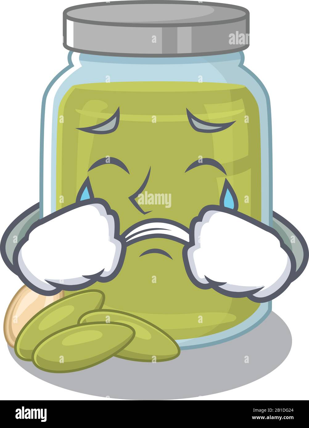 Pumpkin seed butter cartoon character concept with a sad face Stock ...