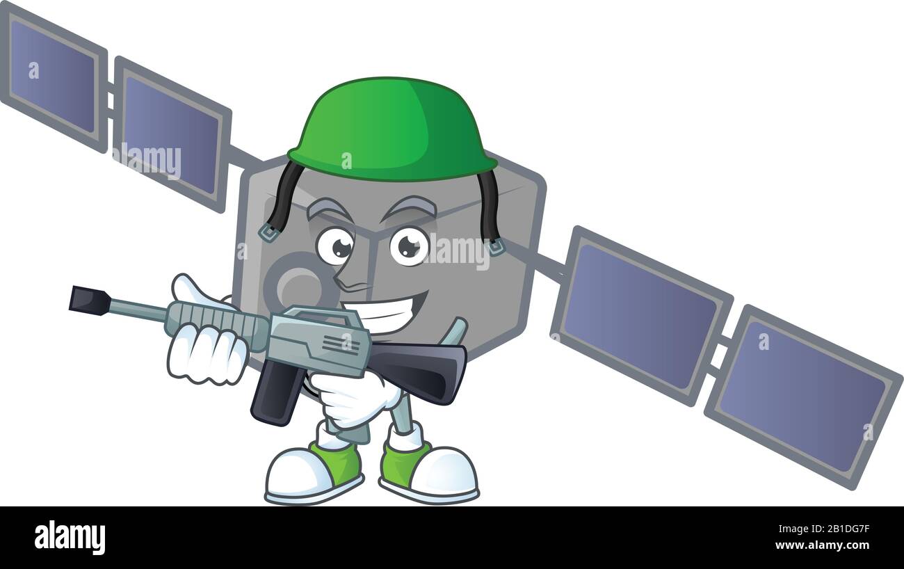 Satellite network mascot design in an Army uniform with machine gun ...