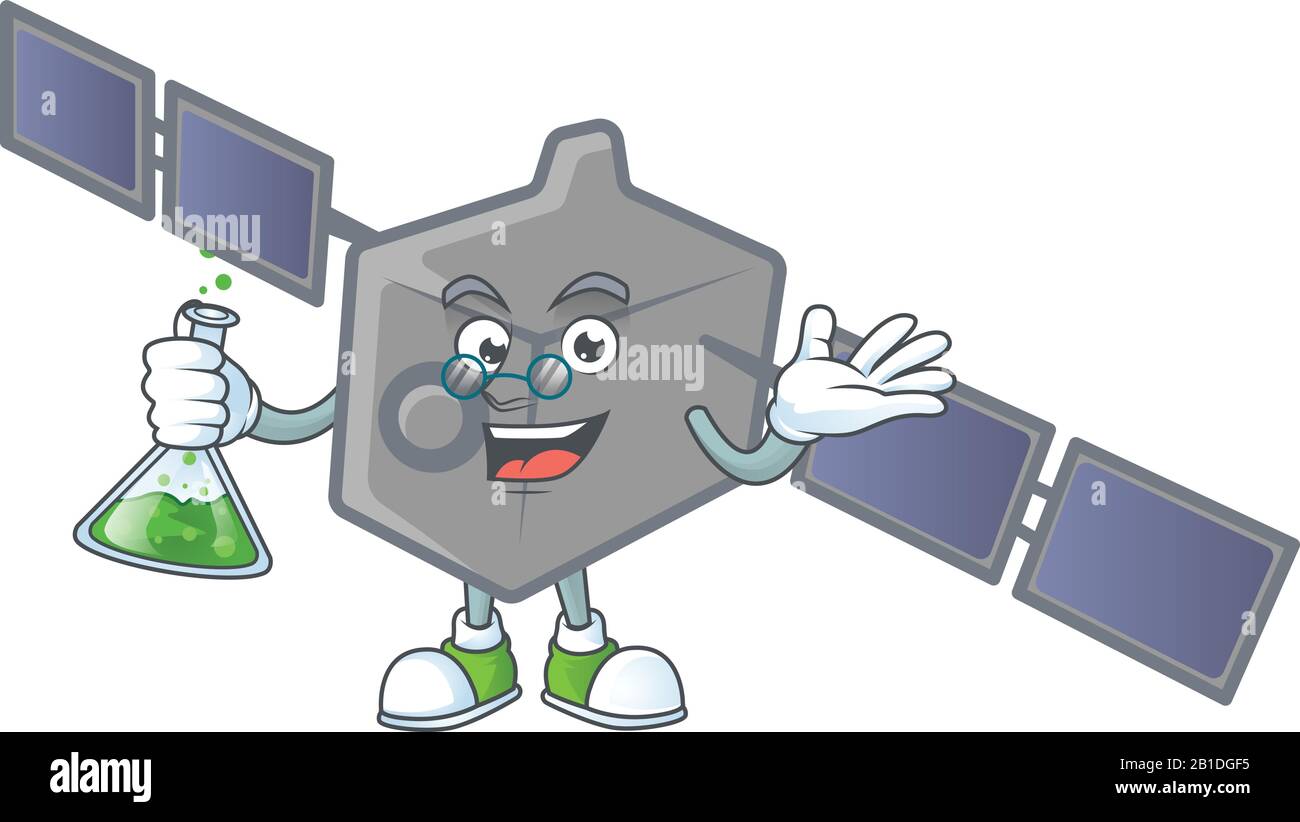 A genius Professor satellite network cartoon character with glass tube ...