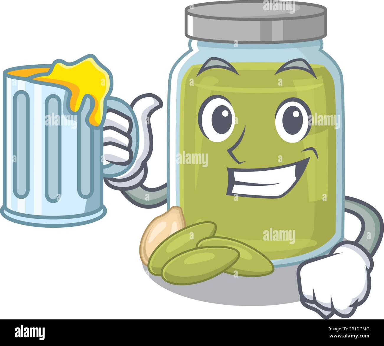 Smiley pumpkin seed butter mascot design with a big glass Stock Vector ...