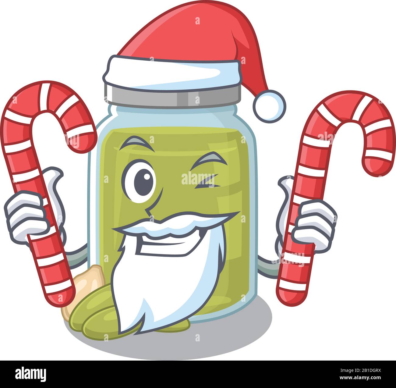 Pumpkin seed butter Cartoon character wearing Santa costume bringing a ...