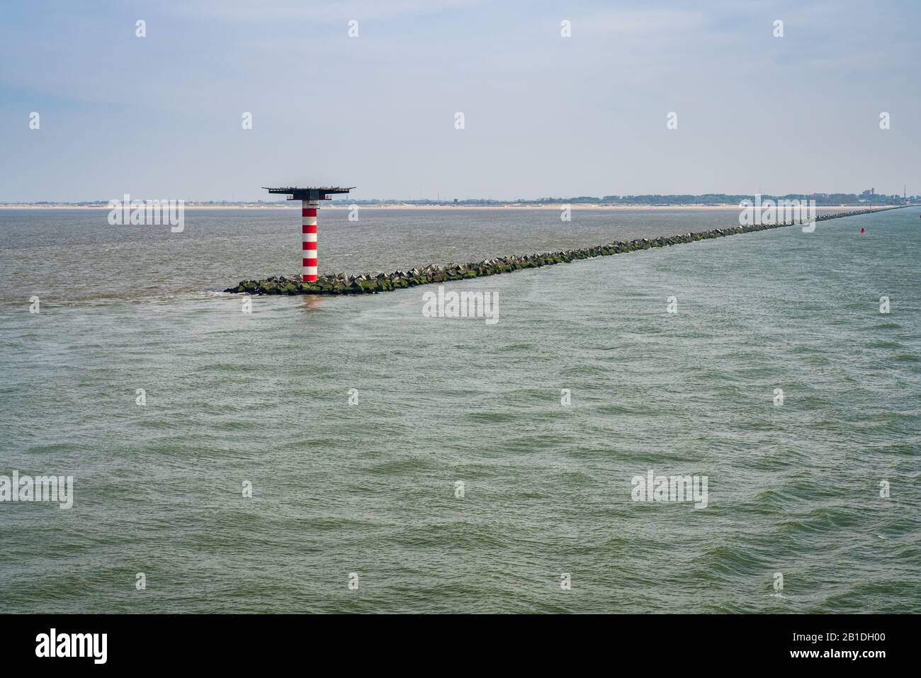 North Sea with a harbour light near the Port of Rotterdam, South ...