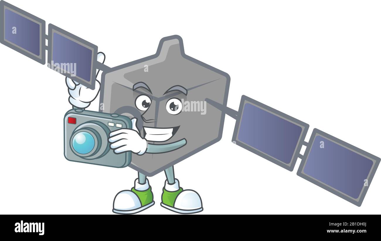 A satellite network Photographer cartoon character in action with a ...