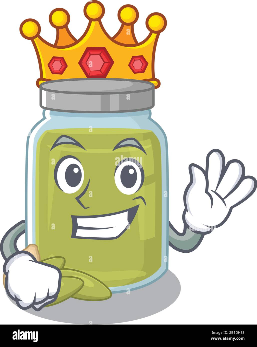 A cartoon mascot design of pumpkin seed butter performed as a King on ...
