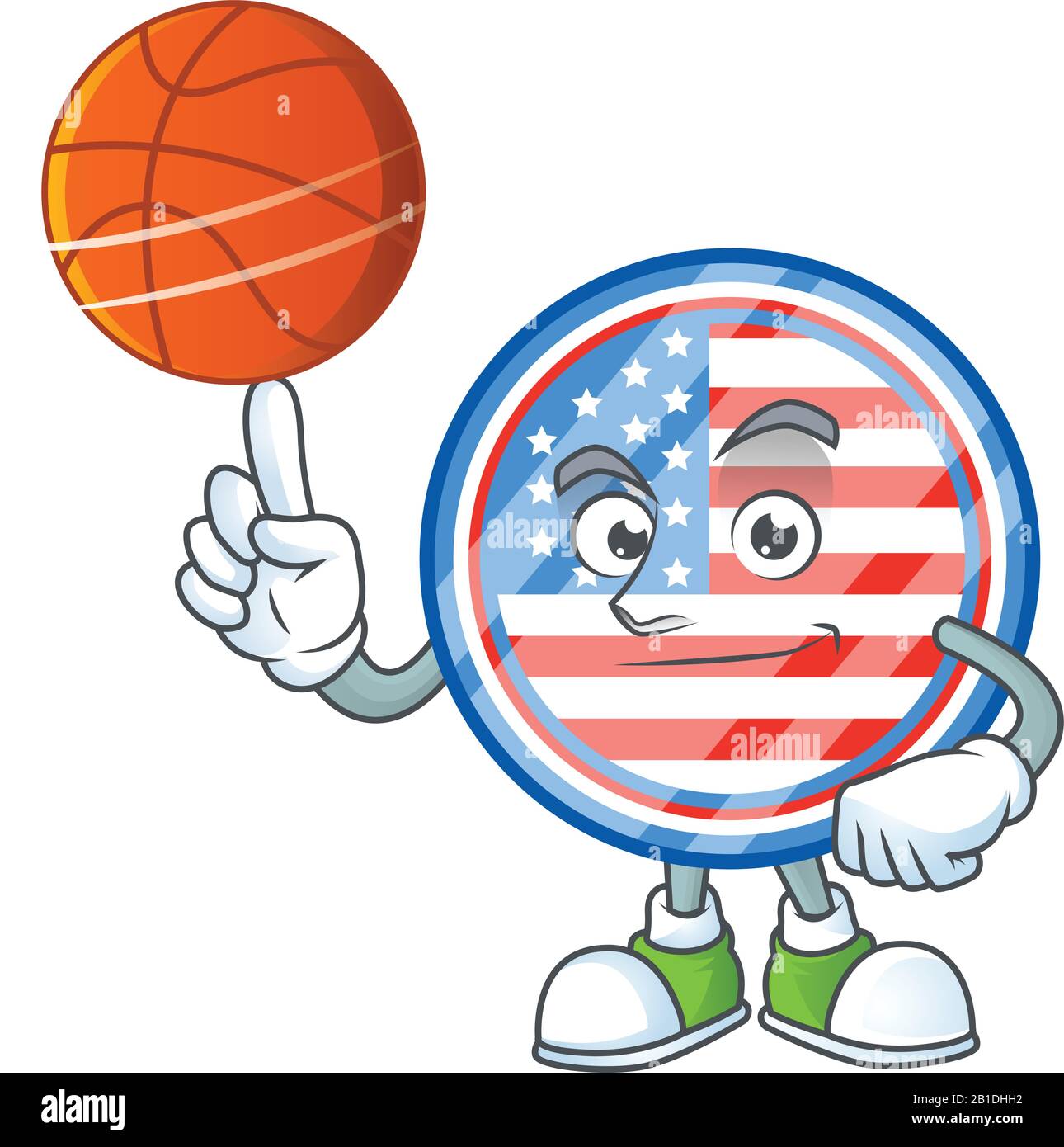 a strong circle badges USA cartoon character with a basketball Stock ...