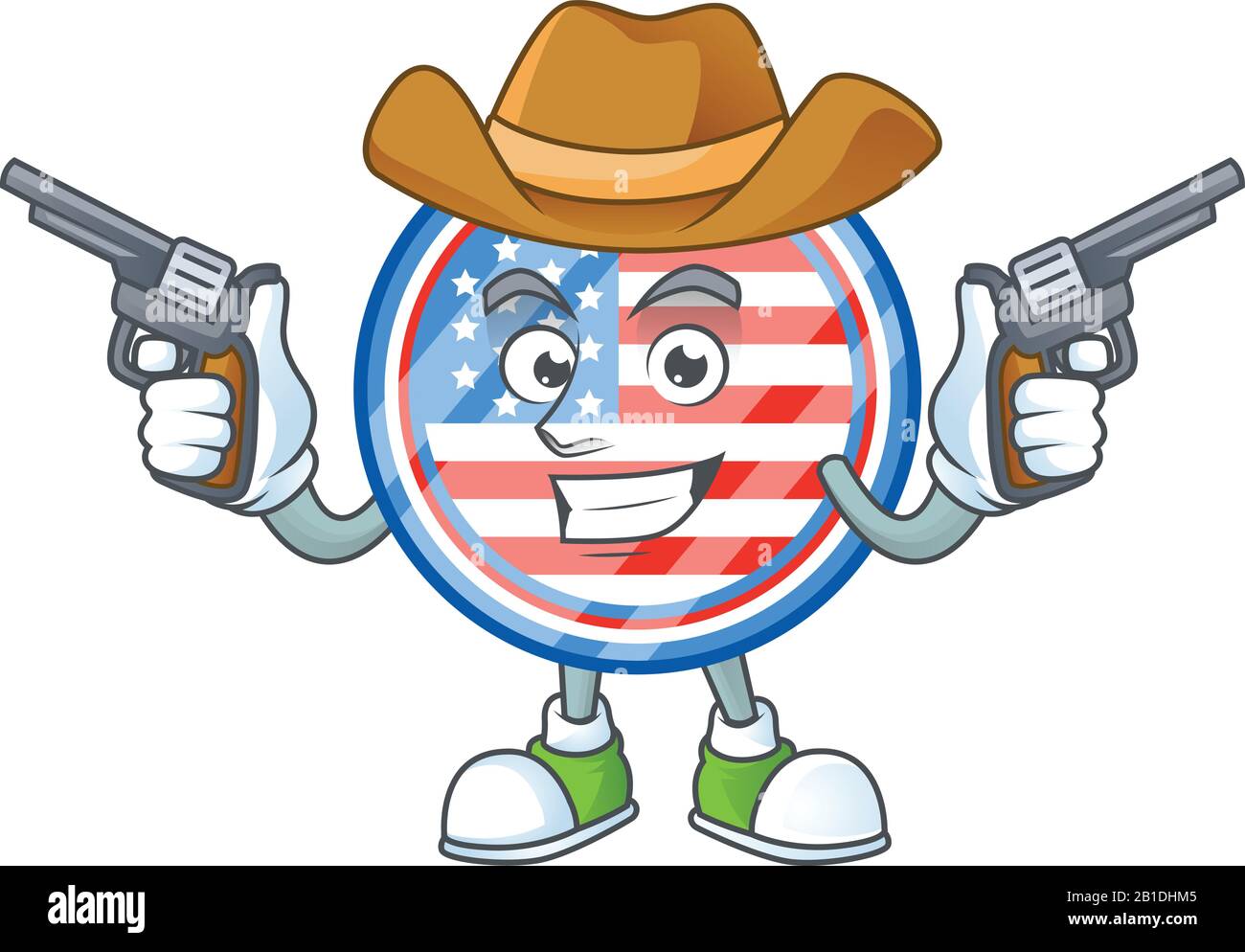 The brave of circle badges USA Cowboy cartoon character holding guns ...