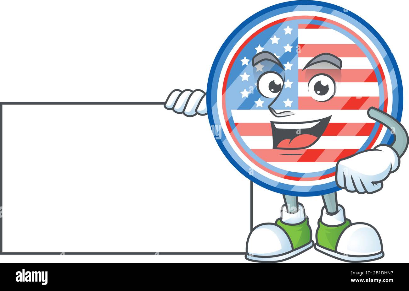 Cute funny circle badges USA cartoon character having a board Stock ...