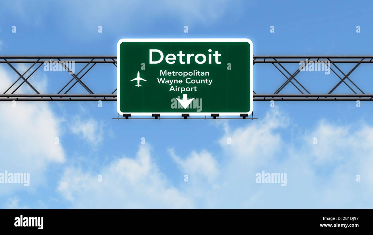 Detroit USA Airport Highway Sign 3D Illustration Stock Photo - Alamy