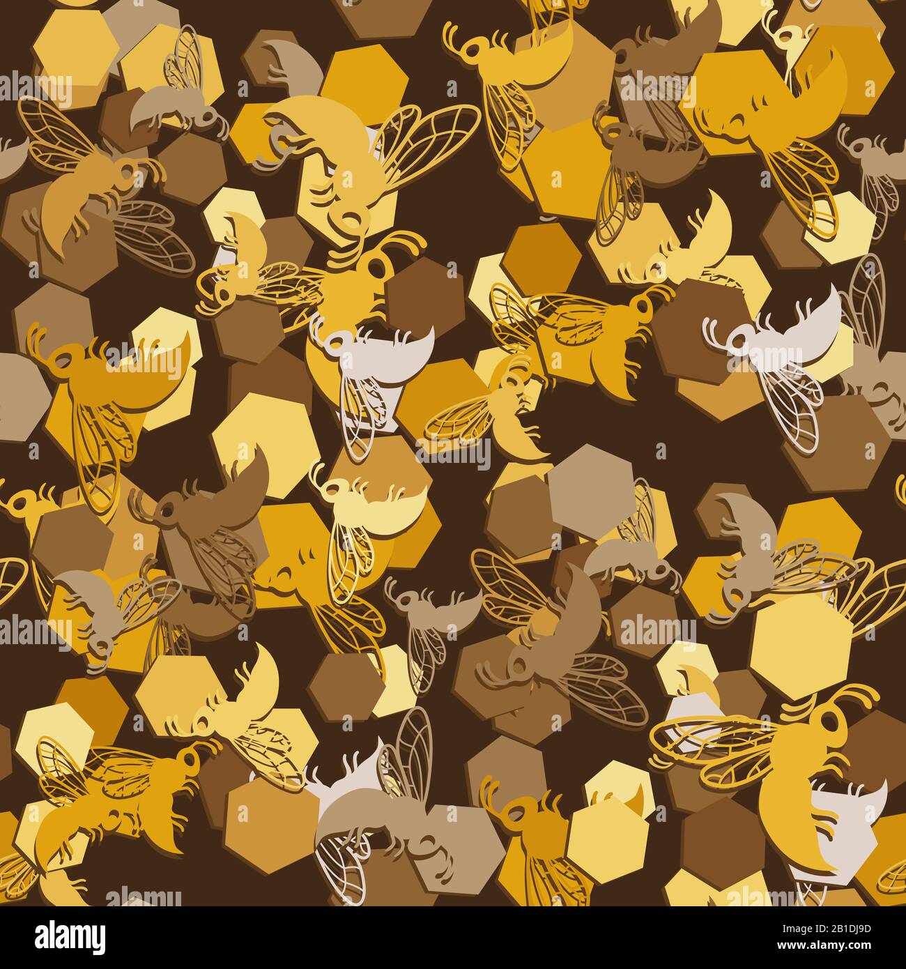 seamless pattern with honeycomb and bees on a brown background. Vector ...