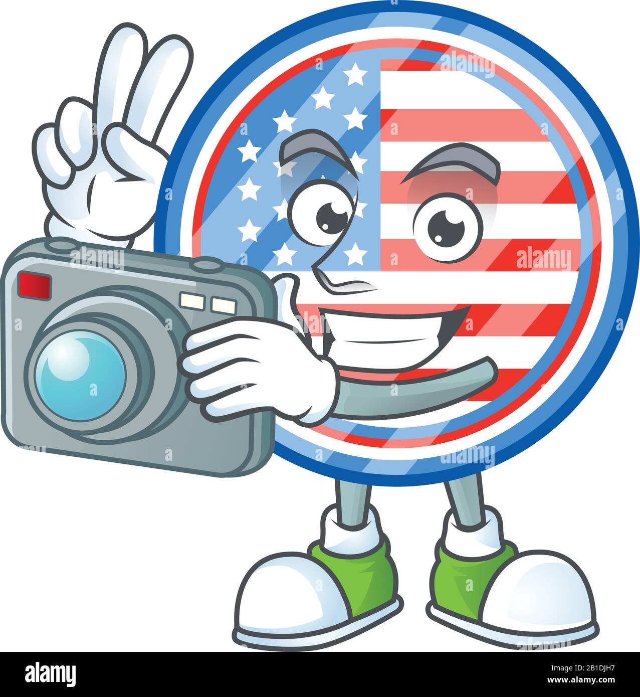 A circle badges USA Photographer cartoon character in action with a ...