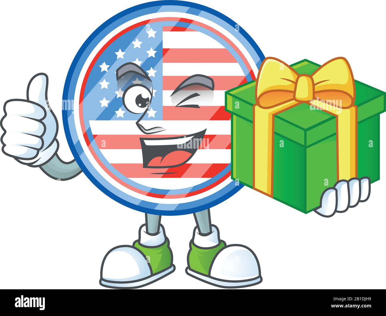 Cute circle badges USA character holding a gift box Stock Vector Image ...