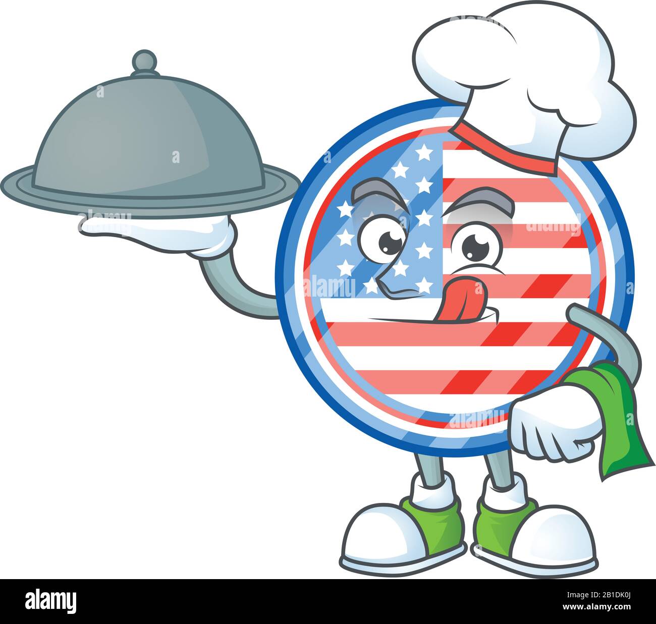 An icon of circle badges USA as a Chef with food on tray ready to serve ...