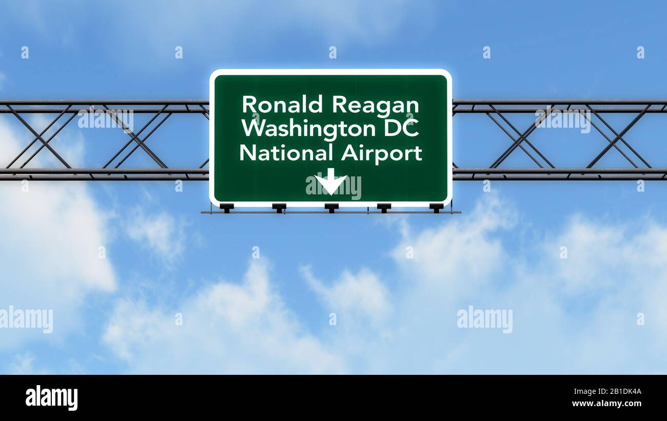 Washington DC Reagan USA Airport Highway Sign 3D Illustration Stock ...