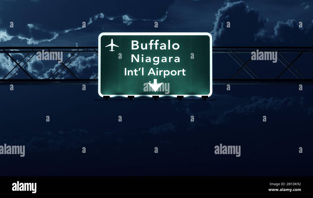 Buffalo USA Airport Highway Sign at Night 3D Illustration Stock Photo ...