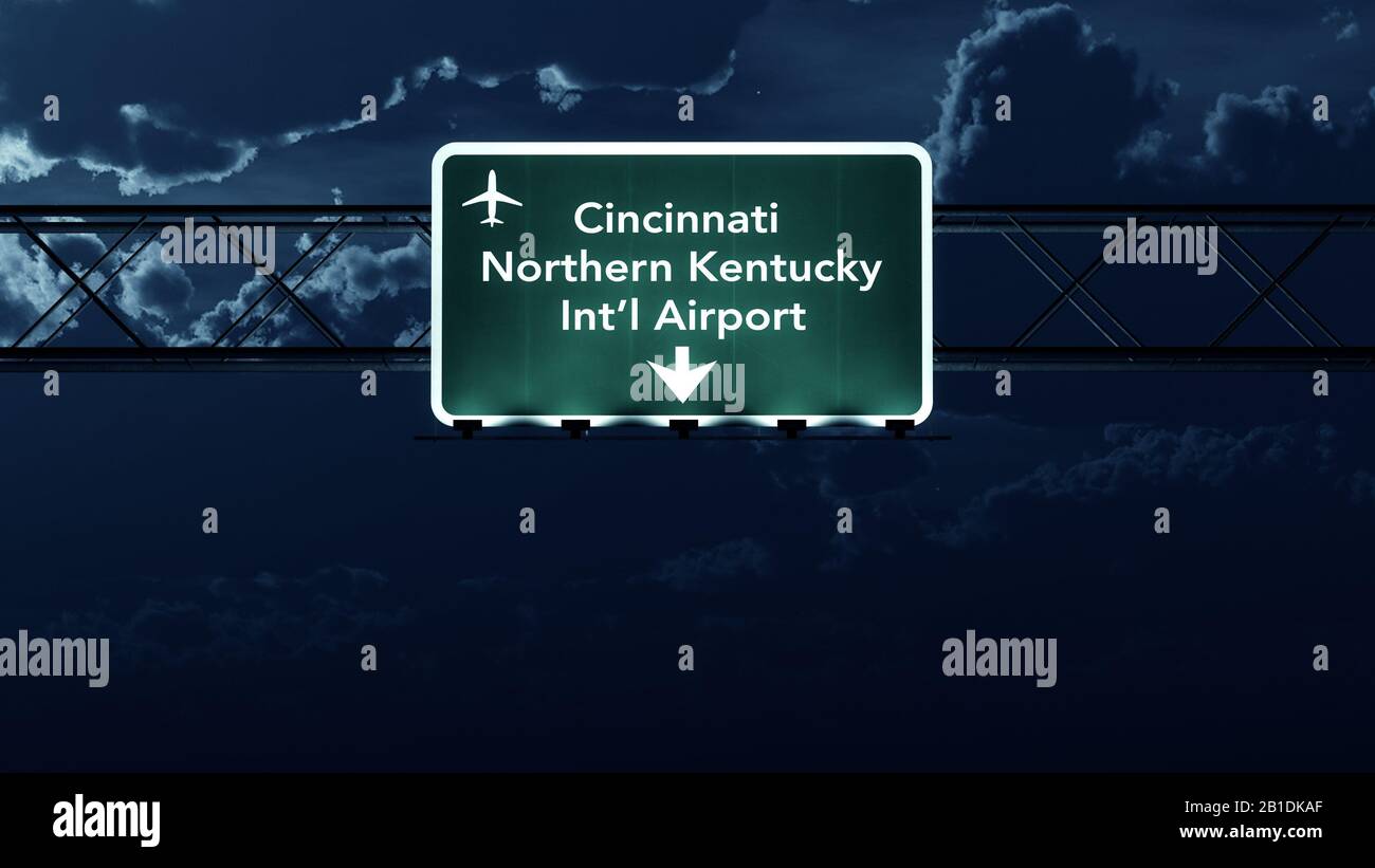 Cincinnati Northern Kentucky USA Airport Highway Sign at Night 3D ...