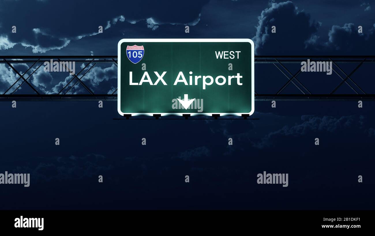Los Angeles LAX USA Airport Highway Sign at Night 3D Illustration Stock ...