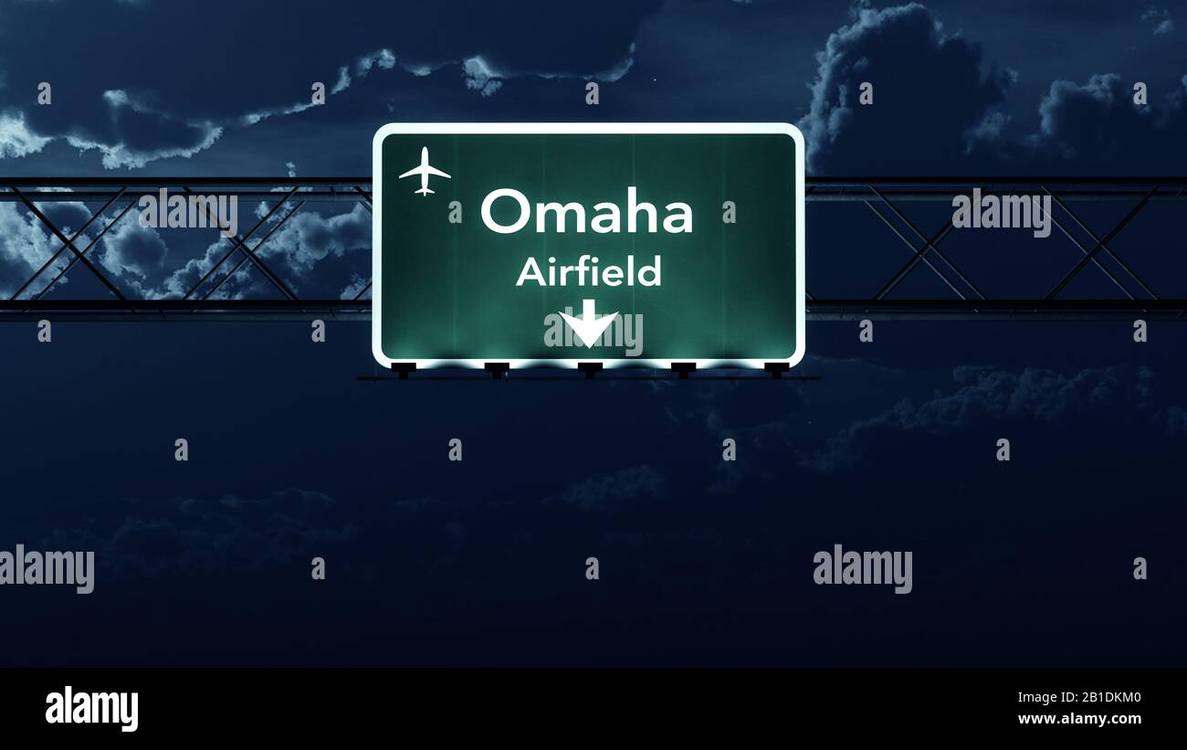 Omaha USA Airport Highway Sign at Night 3D Illustration Stock Photo - Alamy