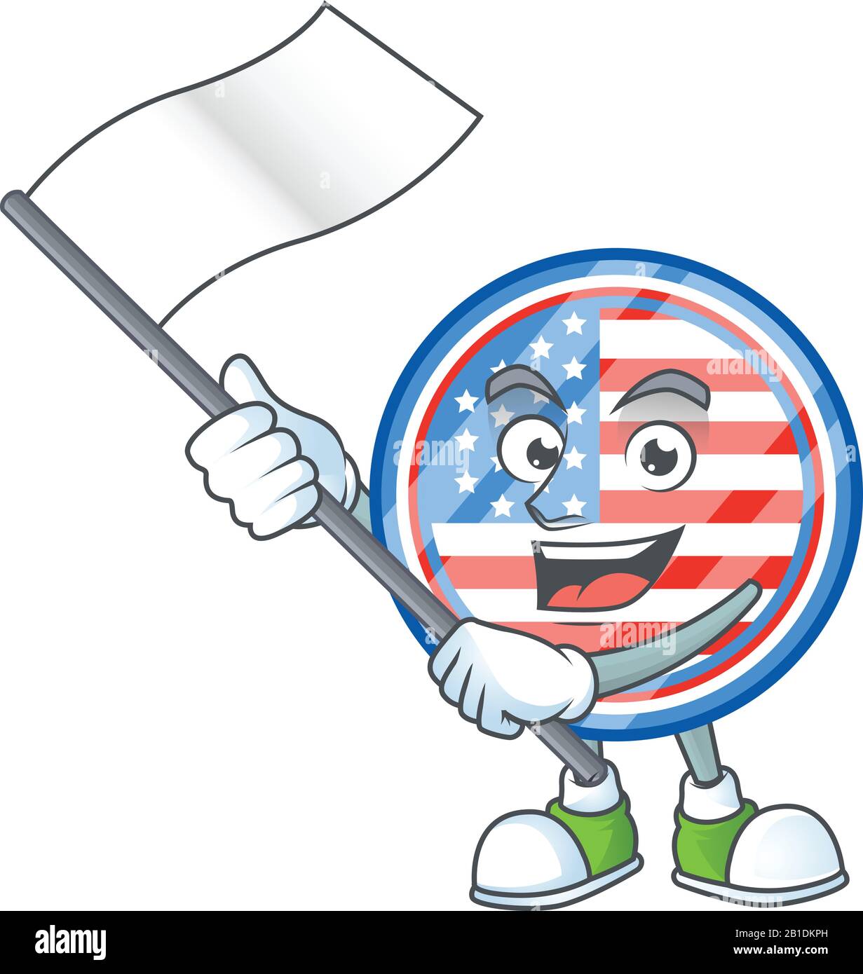 Funny circle badges USA cartoon character design with a flag Stock ...