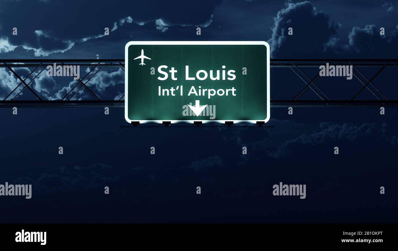 Saint Louis USA Airport Highway Sign at Night 3D Illustration Stock ...