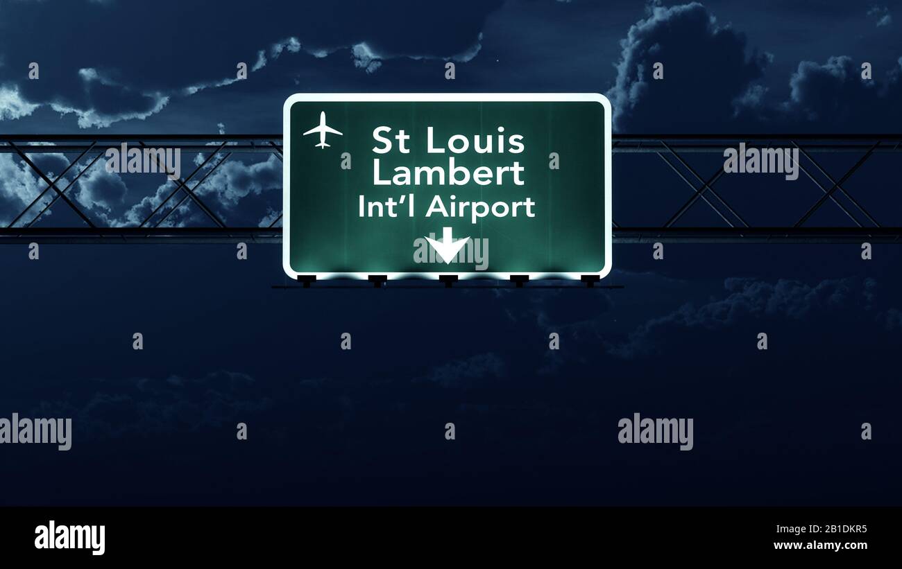 Saint Louis USA Airport Highway Sign at Night 3D Illustration Stock ...