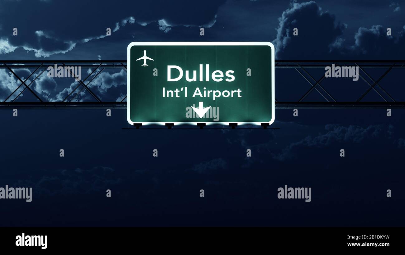 Washington DC Dulles USA Airport Highway Sign at Night 3D Illustration ...