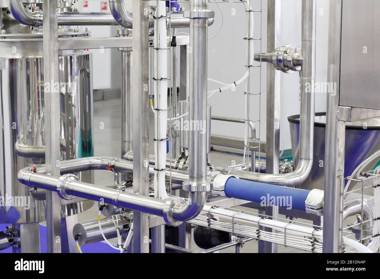 Stainless steel pipes in a food factory. Stainless pipe fittings ...