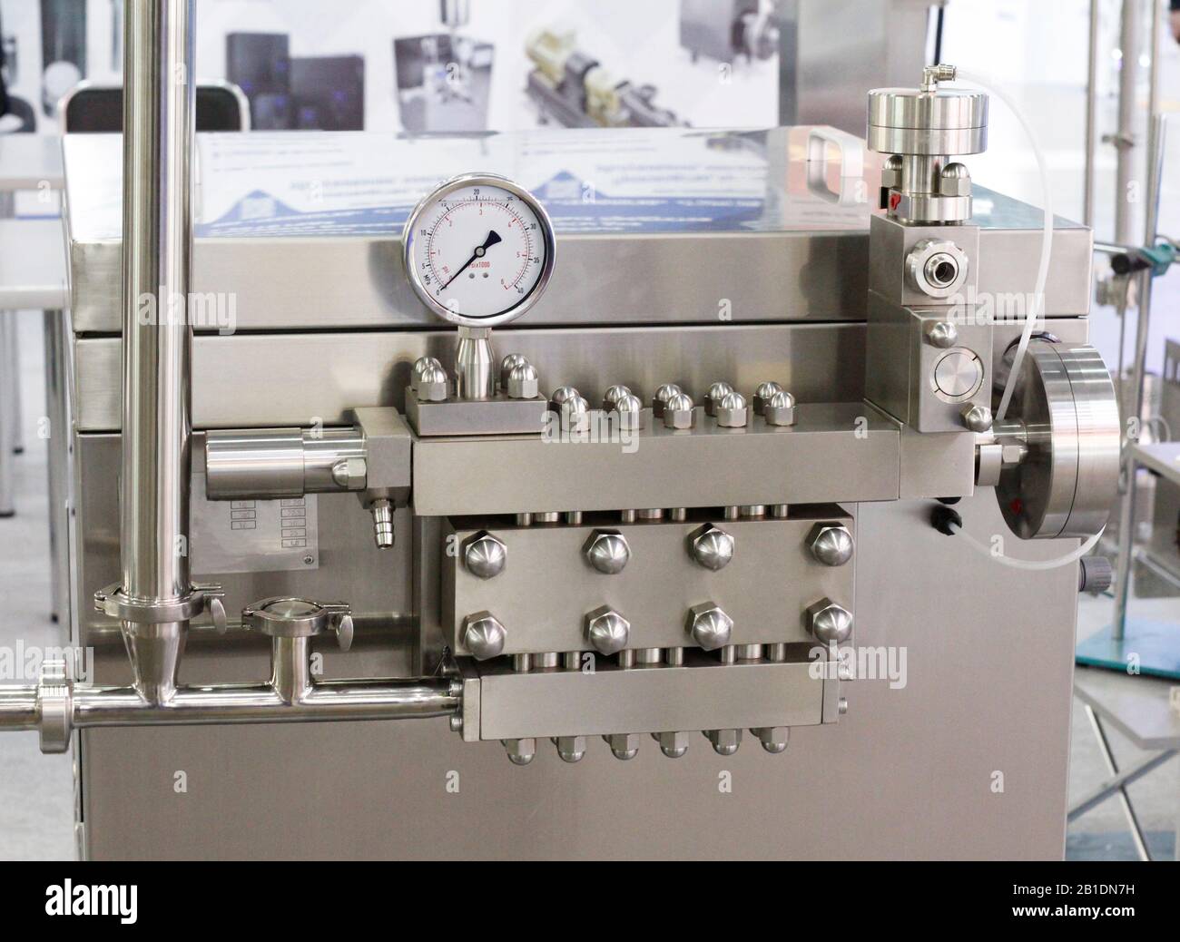 Stainless steel pipes in a food factory. Stainless pipe fittings ...