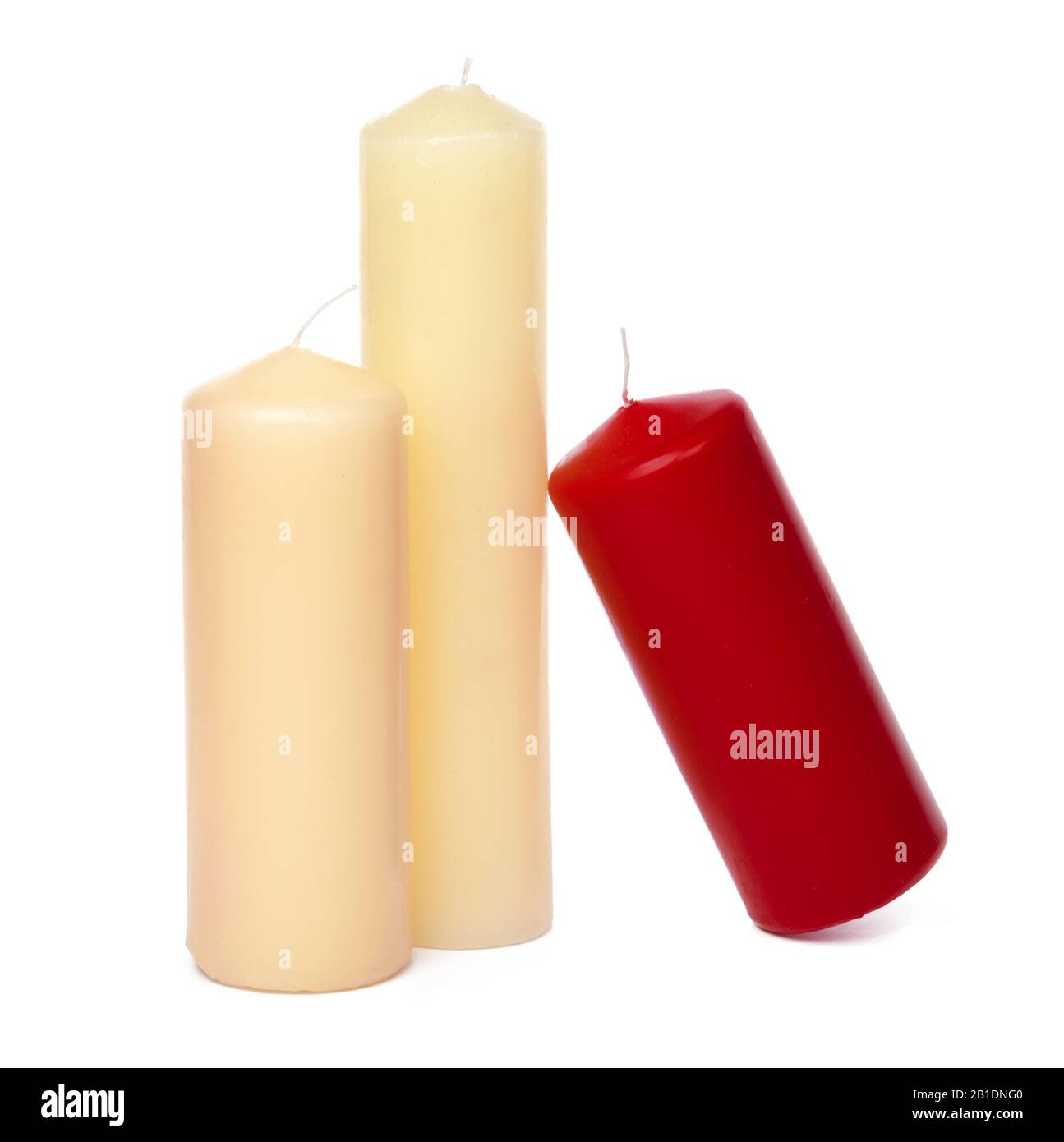 Colored candles of different size on white background Stock Photo - Alamy