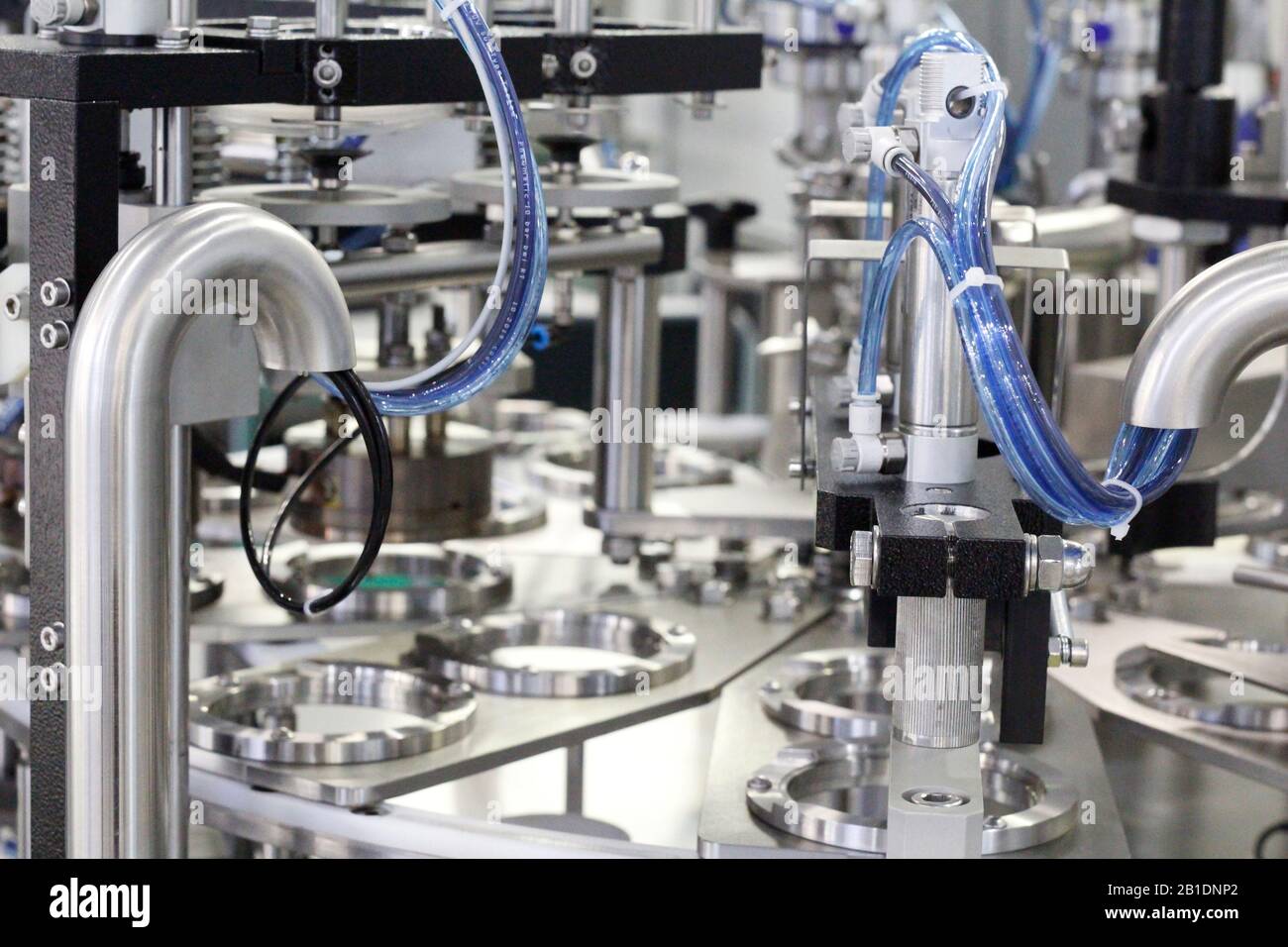 Stainless steel pipes in a food factory. Stainless pipe fittings ...