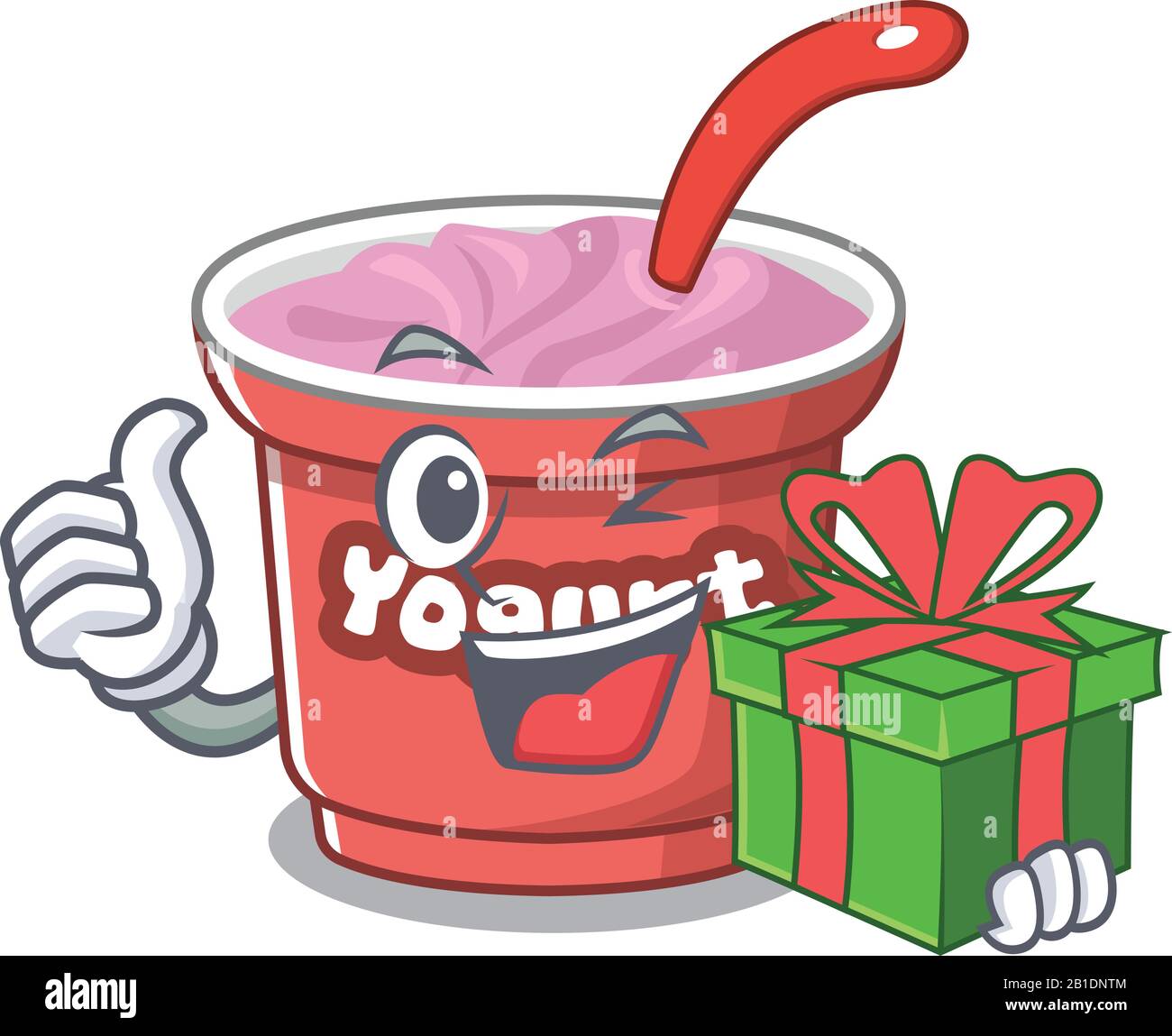 Happy yogurt character having a gift box Stock Vector Image & Art - Alamy