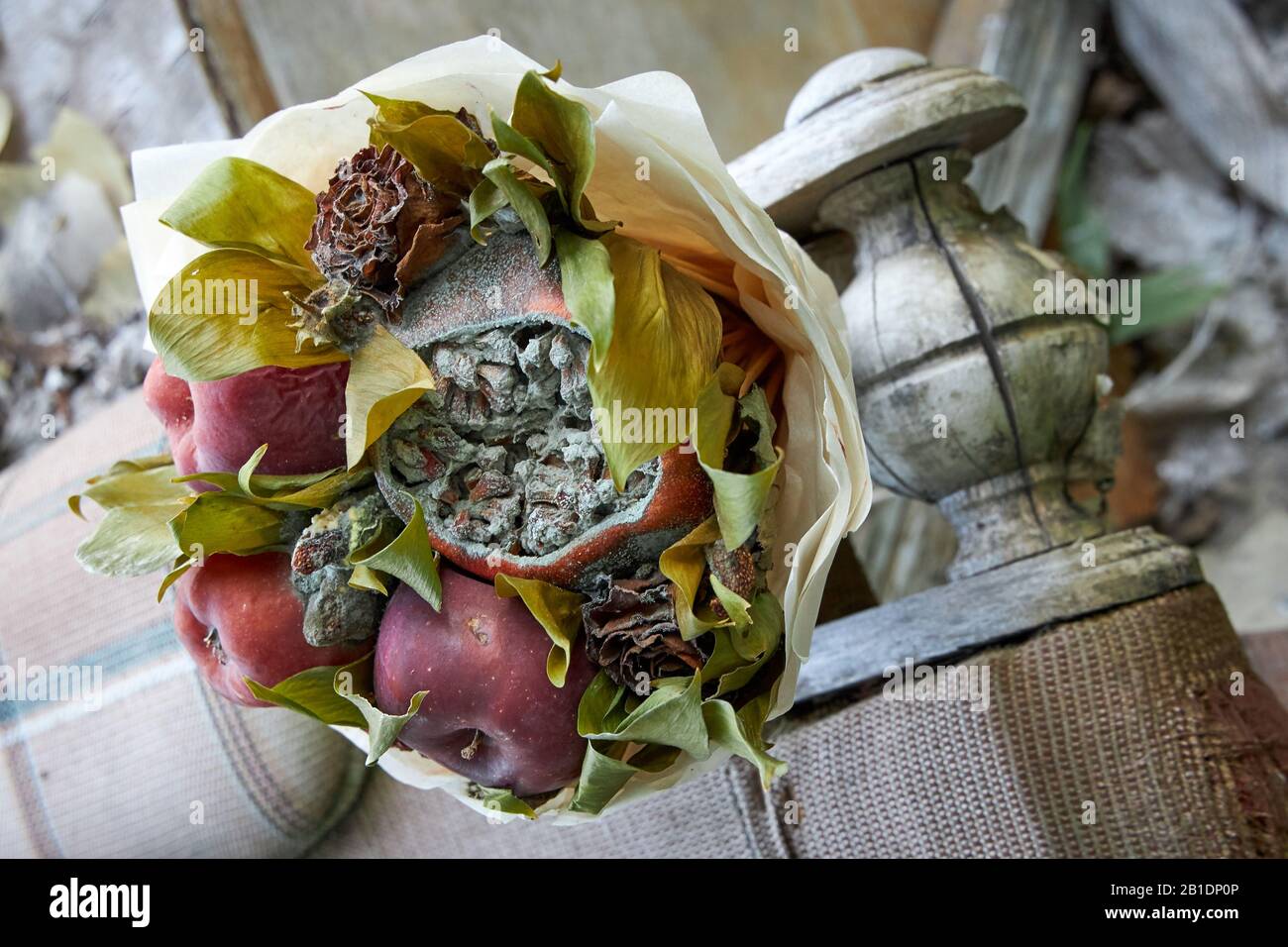 Bouquet of rotten fruit and wilted flowers as a symbol of imminent old ...