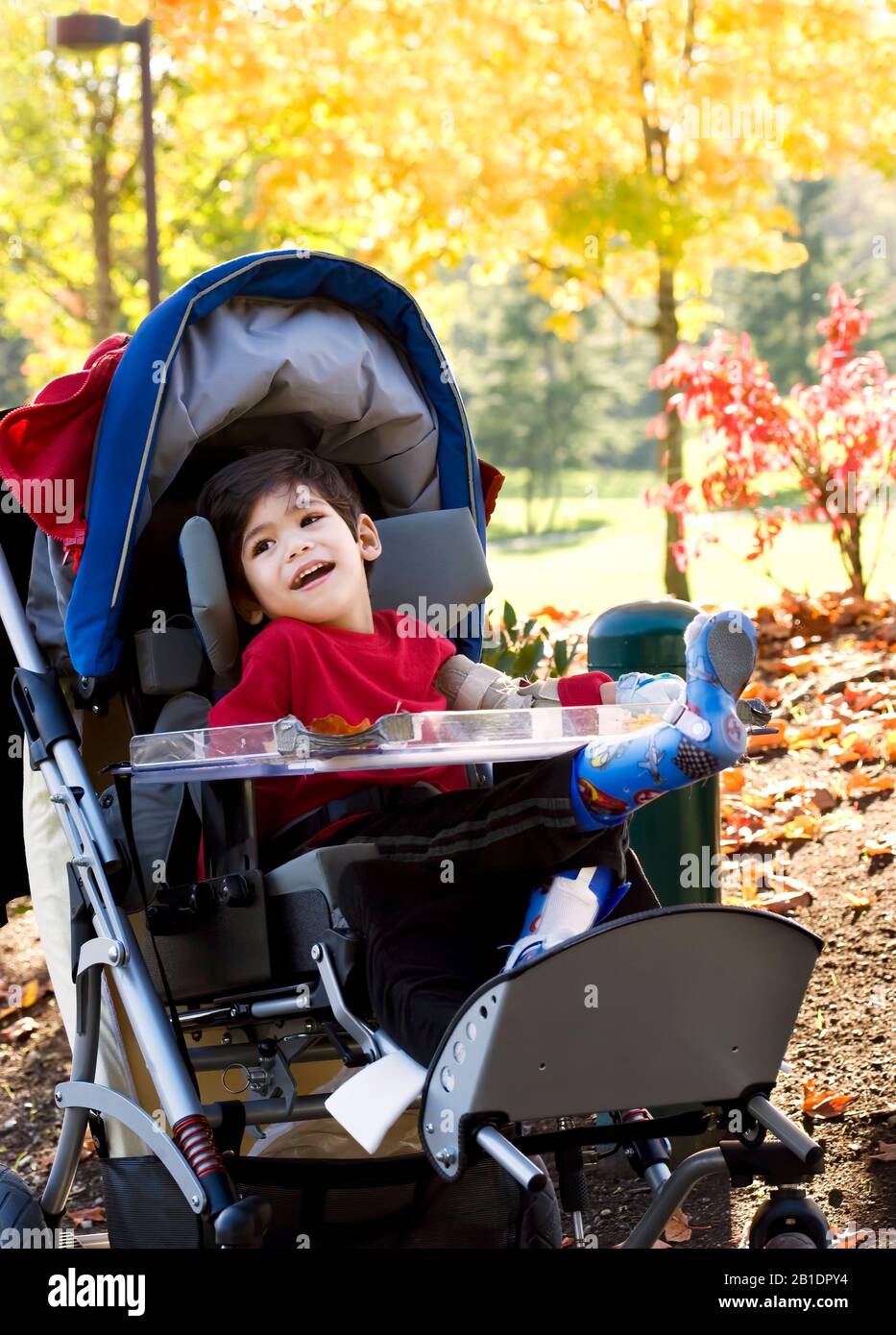 Disabled child fall leaves hi-res stock photography and images - Alamy