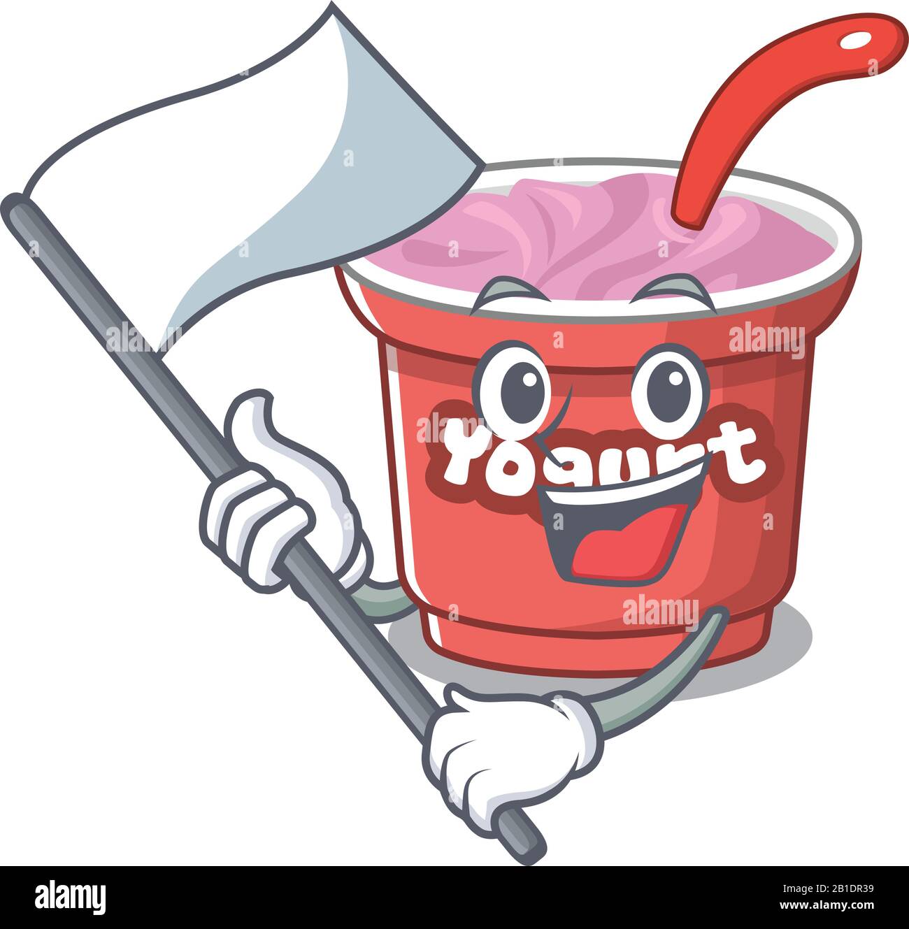 Funny yogurt cartoon character style holding a standing flag Stock ...