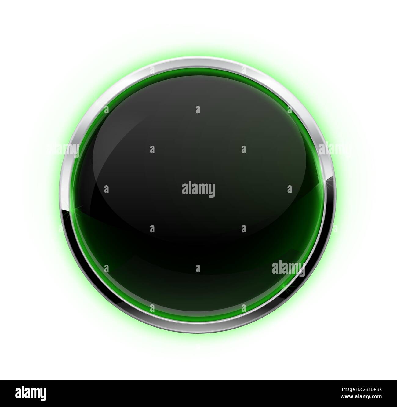 Black button with chrome frame. Glass button with green glow Stock ...