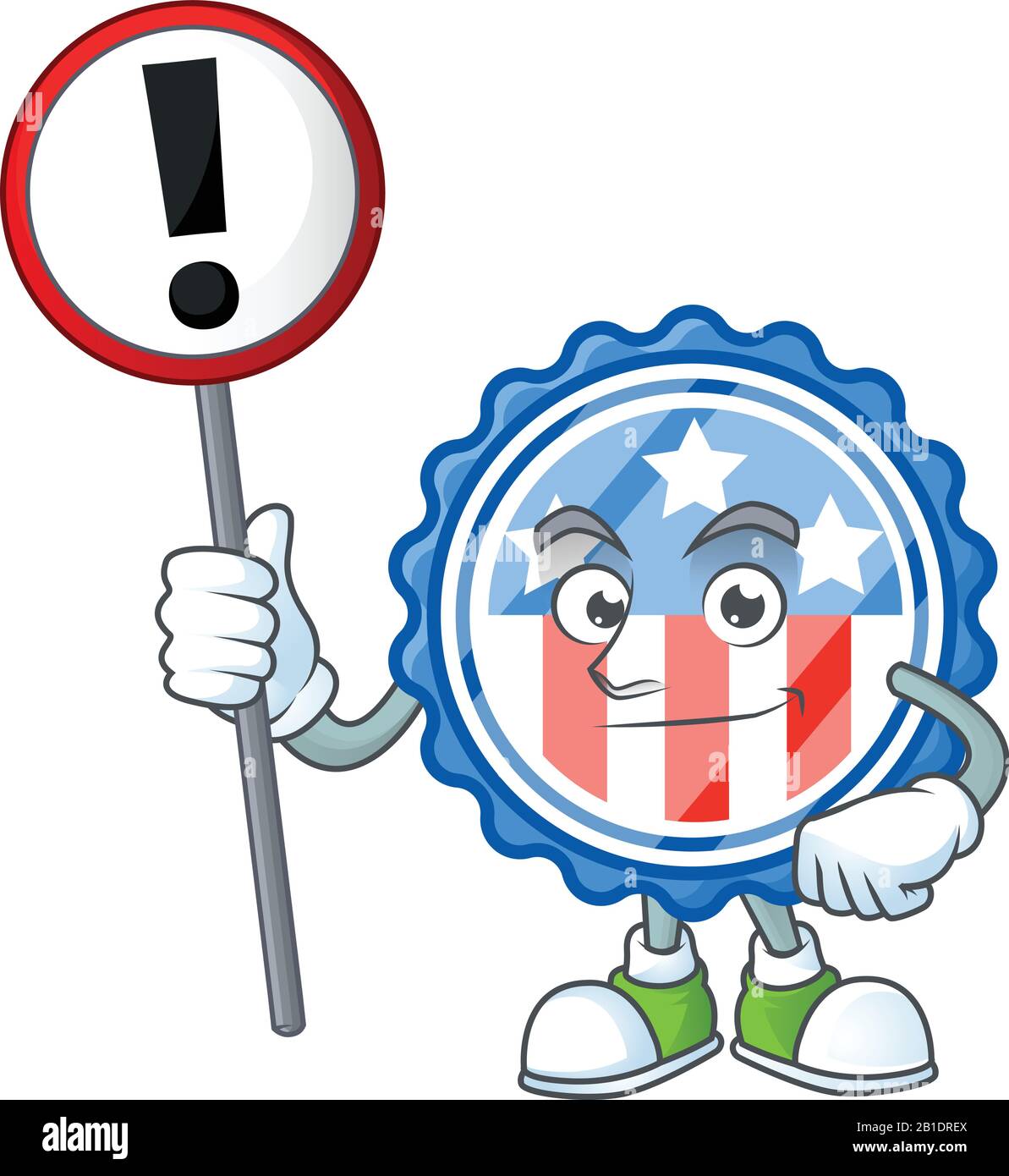 Cartoon character design of circle badges USA with star rise up a broad ...