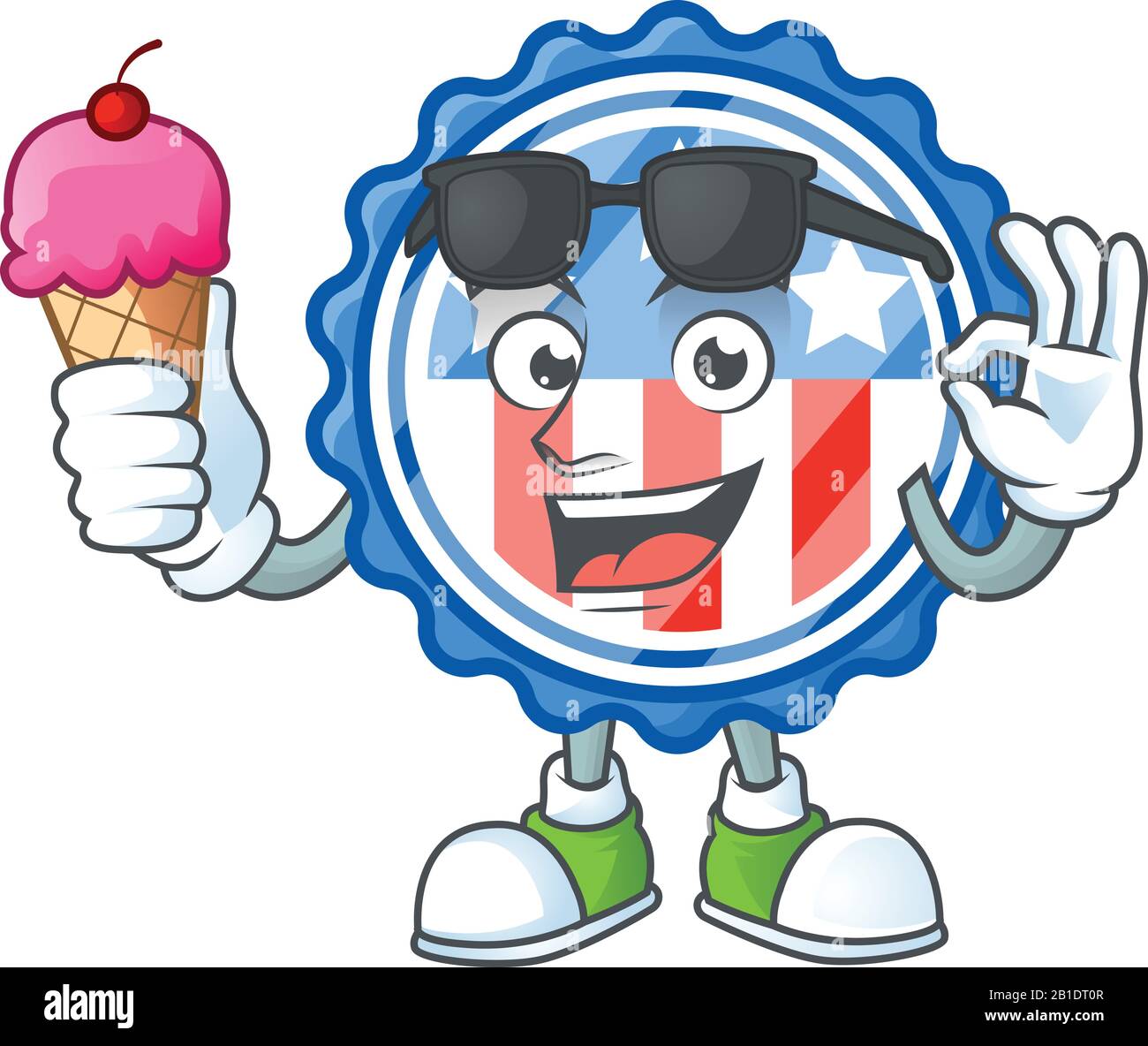 Circle badges USA with star mascot cartoon style eating an ice cream ...