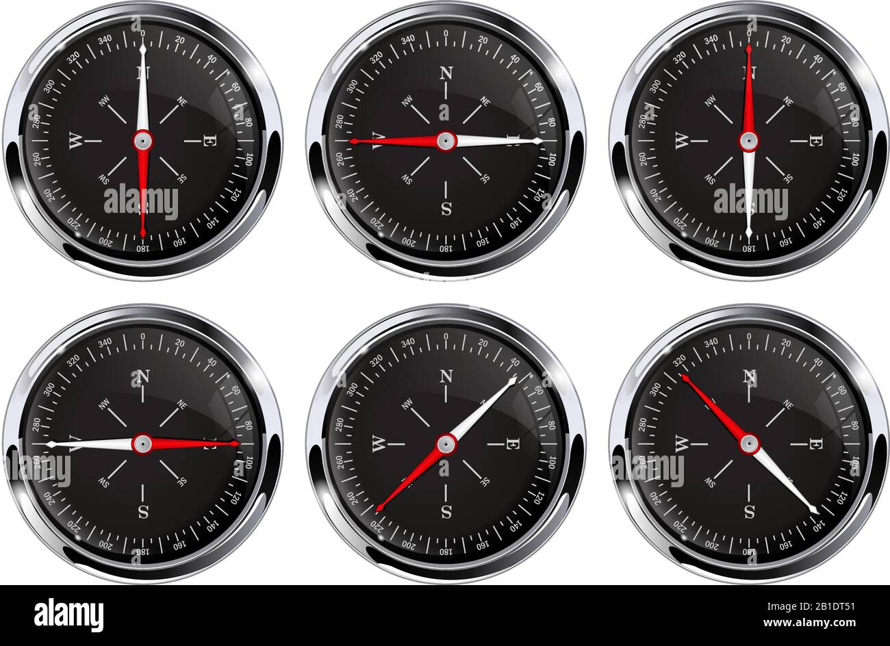 Black navigation compass. Set of round gauges with metal frame Stock ...