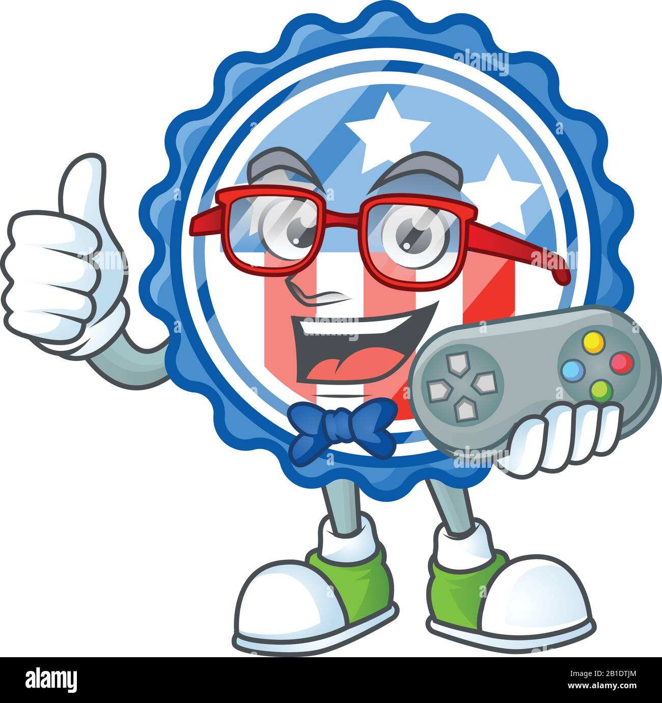 An attractive gamer circle badges USA with star cartoon character ...