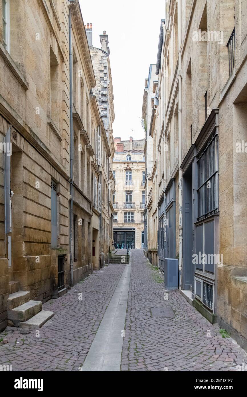 Bordeaux, beautiful french city, typical pedestrian street in the ...