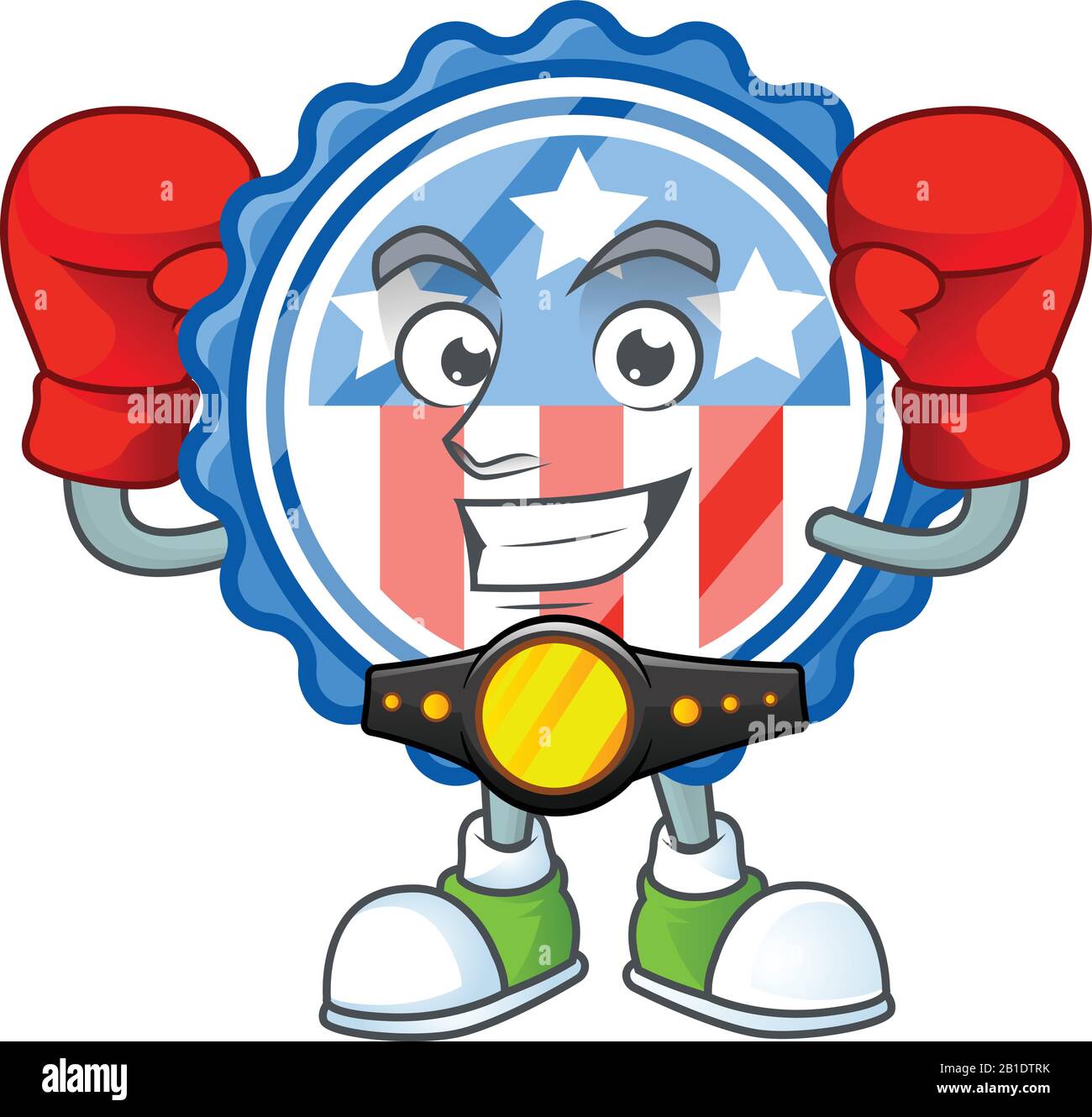 A sporty Boxing circle badges USA with star cartoon character design ...
